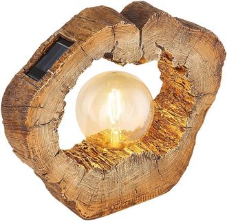 Globo Lighting Solarlampe Outdoor Garten Solarleuchte LED Solar Au&szlig;enlampe Gartendeko Baumscheibe Holzoptik braun, Kunststoff, 1x LED warmwei&szlig;, LxBxH 30,5x8,5x25,5 c