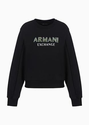 A|X Armani Exchange Sweat-Shirt &agrave; col Rond avec Logo Rhinestone Maillot de surv&ecirc;tement, Noir, S Femme