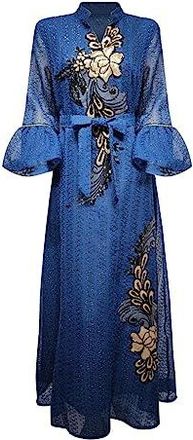 Generic Middle New Sequin Brod&eacute; Longue Robe avec Broderie Arabe Caftan &Eacute;l&eacute;gant Musulman Ethnique Femmes V&ecirc;tements Fente Lat&eacute;rale Robe pour Femme, bleu marine,