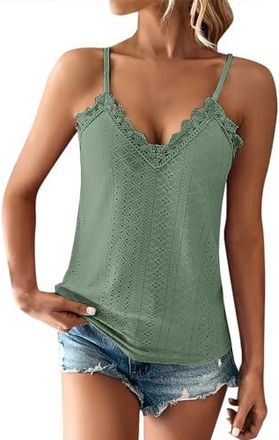 Generic Débardeur extensible pour femme - Col en V - Dentelle - Dentelle - Tendance - Décontracté - Pour rendez-vous galant et soirée, GN1., XL