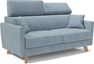 Divani.Store Francy Schlafsofa mit verstellbaren Kopfstützen aus abwaschbarem Stoff T17 160 cm (mat. 120x197) Pastellblau