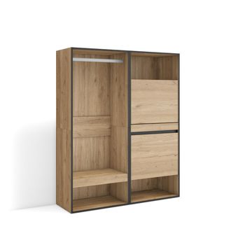 Skraut Home | Offener Kleiderschrank | Kleidung, Schuhe | 120x145x35 cm | F&uuml;r Schlafzimmer, Zimmer | Schuhschrank | Moderner Stil | Eiche