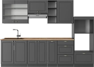 Vicco Küchenzeile Fame-Line, Anthrazit-Gold Landhaus, 280 cm, AP Eiche