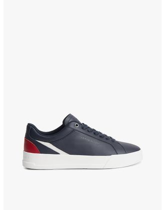 Tommy Hilfiger Signature - Court-Sneaker aus Leder in Dunkelblau mit Farbblockdesign