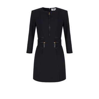 Elisabetta Franchi Femme, Robes, Noir, Taille: 44 FR Mini-robe Double Crêpe avec Zip