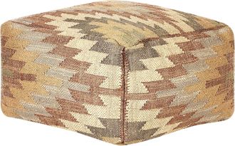 Beliani Pouf Jute und Wolle beige/bunt quadratisch 50x50x30 cm orientalisch Deepor