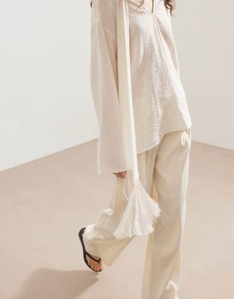 NA-KD Pantalon de costume large &agrave; taille haute - Blanc