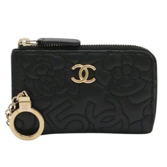 Chanel Porte-monnaie pr&eacute;-achet&eacute; en cuir dagneau Cam&eacute;lia - Femme - Pre-owned - Noir - Taille: ONE Size