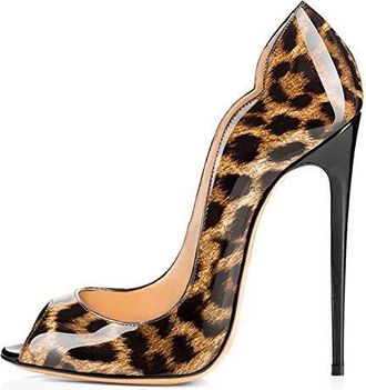 elashe Escarpins Femme Talon Haut | 12cm Bout Ouvert Talon Aiguille | Pompes &agrave; Talons Hauts L&eacute;opard EU39