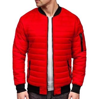 Generic Blouson bomber matelassé pour homme - Automne et hiver - Veste matelassée légère - Fermeture éclair intégrale - Coupe-vent, Rouge, XXL