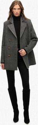 Superdry zweireihige Cabanjacke in Anthrazit mit Fischgr&auml;tmuster-Grau