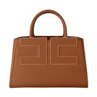 Elisabetta Franchi Borsa Tote Effetto Pelle con Logo Frontale - - Bags - Damen - Braun - ONE SIZE