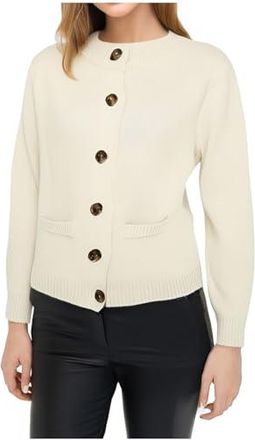 Generic 2026 Vestes pour femmes col rond boutonn&eacute; cardigan pull ouvert sur le devant manches longues tricot dame manteau habill&eacute; d&eacute;contract&eacute;, blanc, XXL