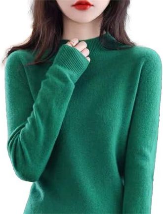 Generic Pull en cachemire pour femme, 100 % cachemire, manches longues, col rond, doux et chaud, pull en tricot tendance, grande taille, Vert, XXL