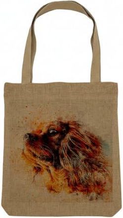 Fabulous Sac Shopping Tote Bag Aspect Lin - Cavalier King Charles Peinture Art Petit Chien Marron Mignon - Sac de Courses Toile Epaisse 360g Beige Naturel Caba