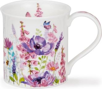 Dunoon Bute Meadow Breeze Purple 0,3 l Becher aus feinem Knochenporzellan mit lila Mohnblumen, Bienen und Schmetterlingen