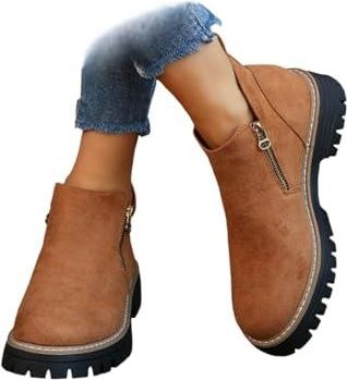 Generic Bottines courtes pour femme - Talon compens&eacute; bas - Fermeture &eacute;clair - Antid&eacute;rapantes - Confortables et d&eacute;contract&eacute;es - Avec semelle ext&eacute;rieure, marron