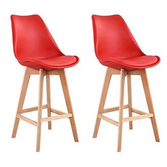 Happy Garden Lot de 2 tabourets de Bar Sven Rouges avec Coussin. Tabourets de Bar Style scandinave avec Dossier et Repose-Pieds, tabourets de Cuisine, Pieds en Boi