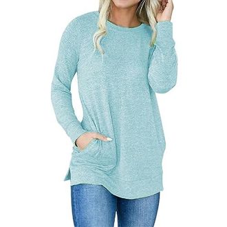 Generic Grand pull ample pour femme - Sweat-shirt surdimensionn&eacute; &agrave; col rond pour femme - Sweatshirts d&eacute;t&eacute; unis &agrave; manches longues avec poches, pulls, chemisier