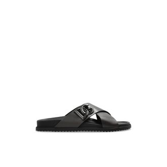 Dolce & Gabbana Leder-Sandalen mit Logo - - Shoes - Herren - Braun - 40 EU
