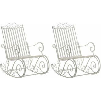 Clp Lot de 2 Fauteuils &agrave; bascule dext&eacute;rieur Smilla en fer forg&eacute; Blanc antique
