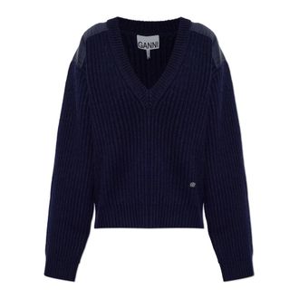 Ganni Wollpullover mit V-Ausschnitt - - Knitwear - Damen - Blau - S