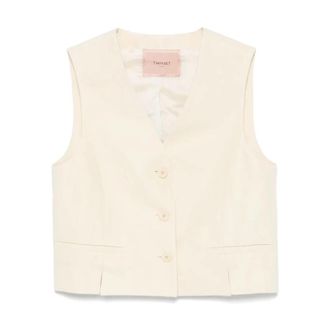 Twinset Elegante Beige Gewebte Gilet Weste - - Suits - Damen - Beige - XL