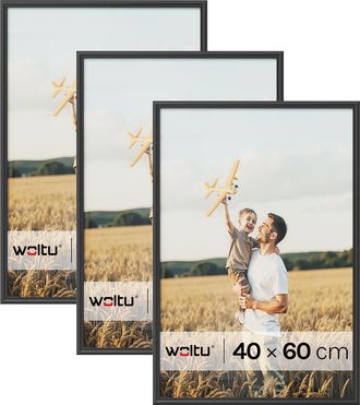 Woltu Bilderrahmen 40x60, 3er Set, Fotorahmen aus Massivholz und PS-Platte, Holzrahmen mit Passepartout, zum vertikalen oder horizontalen Aufh&auml;ngen/Aufstell