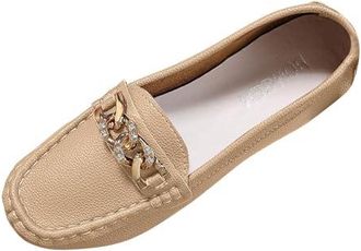 Generic Mocassins d&eacute;contract&eacute;s &agrave; talon plat pour femme - &Eacute;l&eacute;gants - Bout rond - Cha&icirc;ne en m&eacute;tal - Respirant et confortable - Chaussures classiques pour le quo