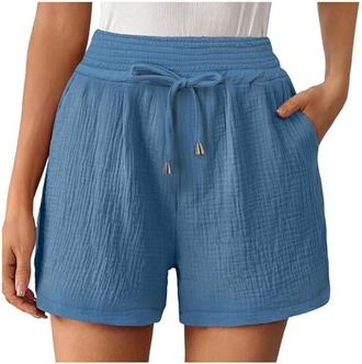 Generic Short Lin Coton Femme &eacute;t&eacute; Chic Large Fluide Pas Cher Shorts Habill&eacute; Femme Grande Taille &eacute;lastique avec Poches Confortable Ample Mode 2024 Casual Sport