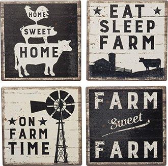Primitives By Kathy 39412 Absorbent Stone Untersetzer, Steingut, Bauernhof Sweet Farm