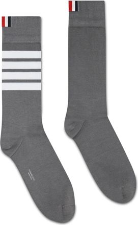 Thom Browne Homme, Sous-v&ecirc;tements, Gris, Taille: ONE Size Chaussettes mi-mollet l&eacute;g&egrave;res en coton &agrave; 4 barres