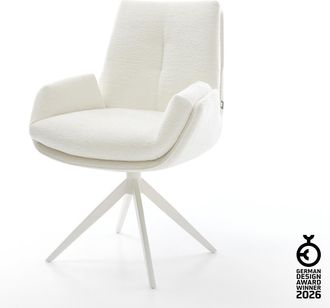DELIFE Drehstuhl Clea-Flex Boucl&eacute; Soft Beige Kreuzgestell breit Wei&szlig; 360&deg; drehbar Wippfunktion, Esszimmerst&uuml;hle
