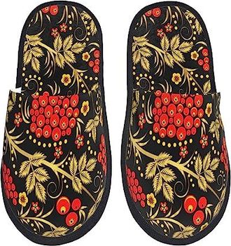 Generic Pantoufles De Voyage Khokhloma Traditionnel Russe Aux Canneberges Unisexe Accueil Pantoufles Antid&eacute;rapant Chaussons Pour Camping Homme H&ocirc;tel M