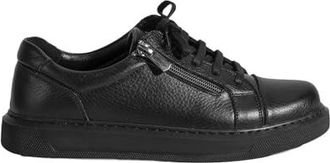 Desa Baskets pour Femme - Tige en Cuir, Lacets &eacute;lastiques, Talon Plat, Respirantes | Noir - 36