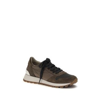 Brunello Cucinelli Womens Brown Calf Leather Bos Taurus Athletic Sneakers