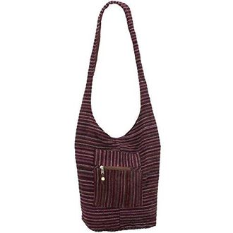 Loud Elephant Sac à bandoulière rayé en chenille - 100 % coton, fermeture éclair principale, poches intérieures et extérieures, léger, bandoulière de 95 cm, longueu