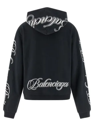 Balenciaga Cursive-Embroidered Hoodie - Black