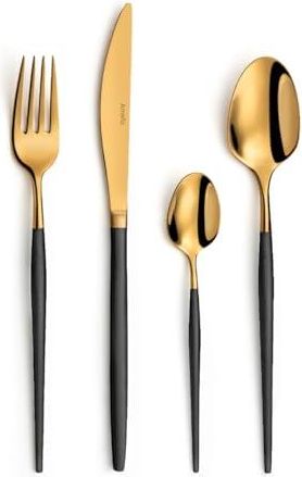 Amefa SOPRANO Besteckset, 16-teilig, Essbesteck, Edelstahl mit PVD-Veredelung, Tafelbesteck, goldene Eleganz für den Esstisch, stilvoll endetes Design
