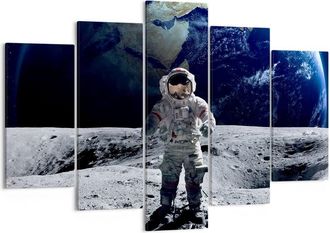 Arttor Bilder auf Leinwand 150x100cm Leinwandbild Astronaut Mond Erde Raum Gro&szlig; XXL Wanddeko Bild Schlafzimmer Set 5 teilige Wandbilder Dekoration Wohnzimmer