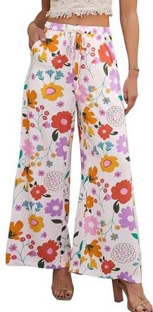 Feoya 2025 Pantalon Bohème Femme Ete Pantalon Palazzo Chic Taille élastique Motif Hippie Maison XL