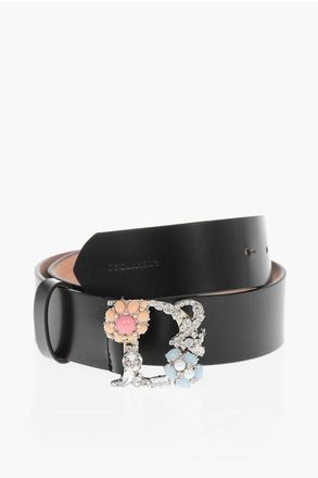 Dsquared2 Leather Belt with Jeweled Buckle 35mm size 70