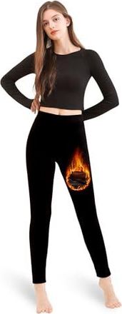 Power Flower Leggings Thermiques Femme Doublés Polaire Ultra-Épaisse - Taille Haute, Coupe Ajustée, Collants Chauds pour lHiver (90070-Black, L-XL)