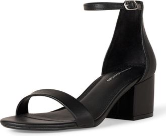 Amazon Essentials Damen Sandale mit Absatz und Zwei Riemchen, Schwarz Kunstleder, 40.5 EU Weit