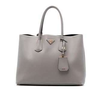Prada Grey Large Saffiano Cuir Double Satchel