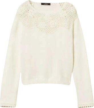 Twinset H&auml;kelpullover mit Rosenmuster - - Knitwear - Damen - Wei&szlig; - L