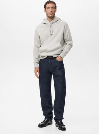 Mango Sweat-shirt capuche coton texte gris chin&eacute; moyen - Homme - XXL - MANGO MAN