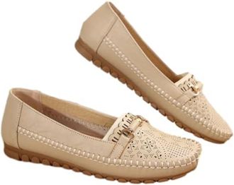 Generico Chaussures orthop&eacute;diques l&eacute;g&egrave;res en cuir pour femme - Mocassins plats respirants et antid&eacute;rapants avec noeud papillon, abricot, 42.5 EU