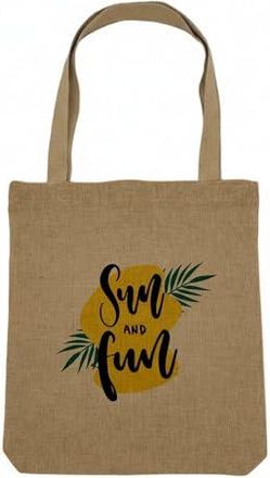 Fabulous Sac Shopping Tote Bag Aspect Lin - Sun And Fun Et&eacute; Vacances Plage Mer Voyage - Sac de Courses Toile Epaisse 360g Beige Naturel Cabas Port&eacute; Epaule Soli