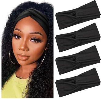 Dreshow 4 Pi&egrave;ces Femme Bandeaux Fleurs Ancienne &Eacute;lastique Bandeau Criss Cross Bande de Cheveux Accessoire